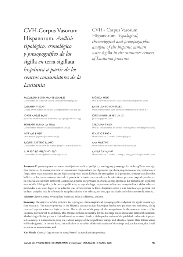 (PDF) CVH-Corpus Vasorum Hispanorum. Análisis tipológico, cronológico y prosopográfico de los ...