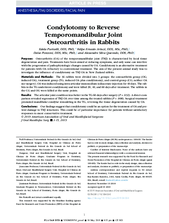 (PDF) Condylotomy to Reverse Temporomandibular Joint Osteoarthritis in ...