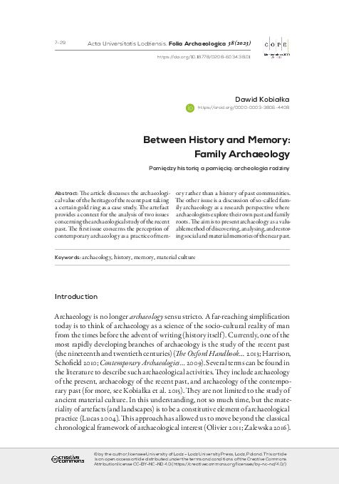 (PDF) Between History and Memory: Family Archaeology