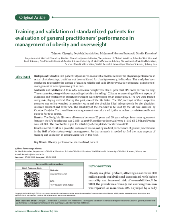 (PDF) Training and validation of standardized patients for evaluation ...