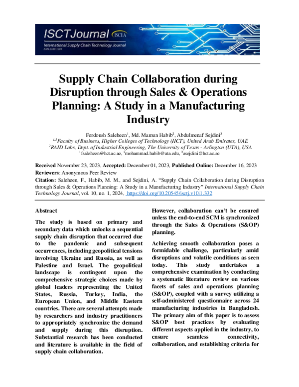 (PDF) Supply Chain Collaboration during Disruption through Sales ...