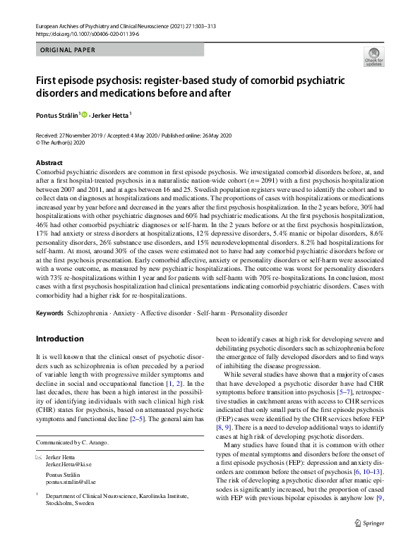 (PDF) First episode psychosis: register-based study of comorbid ...