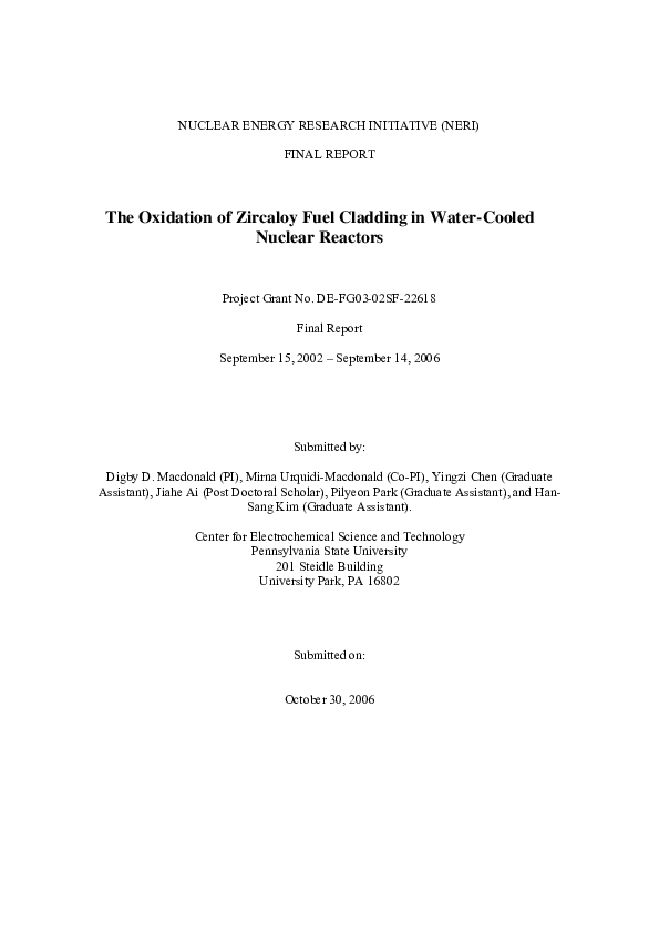 (PDF) Oxidation of Zircaloy Fuel Cladding in Water-Cooled Nuclear Reactors