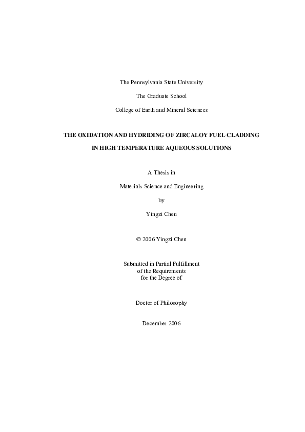 (PDF) The oxidation and hydriding of zircaloy fuel cladding in high ...