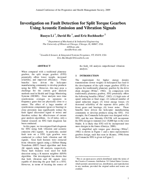 Pdf Investigation On Fault Detection For Split Torque Gearbox Using