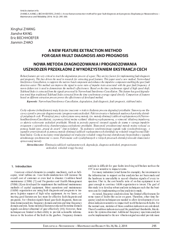 (PDF) A new feature extraction method for gear fault diagnosis and prognosis