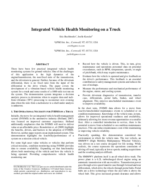 (PDF) Integrated Vehicle Health Monitoring on a Truck