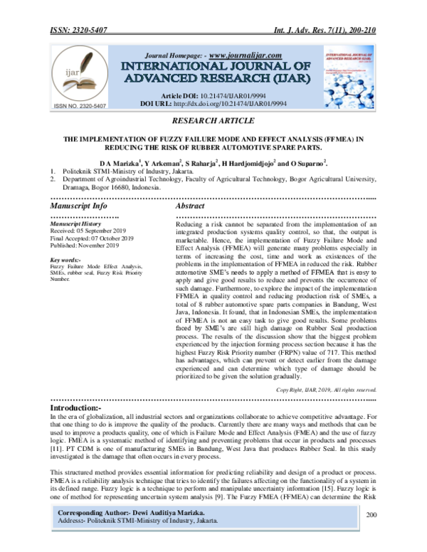 (PDF) The Implementation of Fuzzy Failure Mode and Effect Analysis (Ffmea) in Reducing the Risk ...