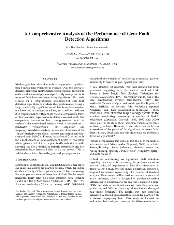 Pdf A Comprehensive Analysis Of The Performance Of Gear Fault Detection Algorithms