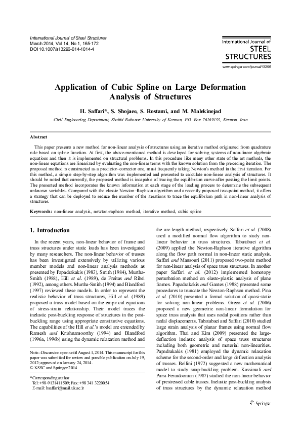 (PDF) Application of cubic spline on large deformation analysis of structures