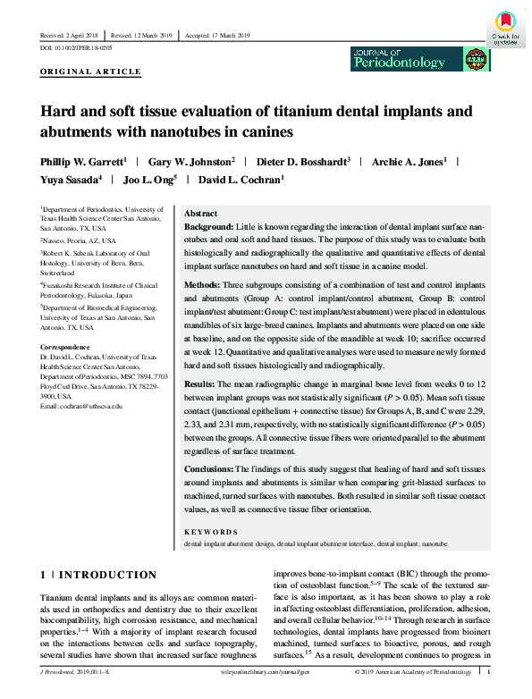 (PDF) Hard and soft tissue evaluation of titanium dental implants and abutments with nanotubes ...