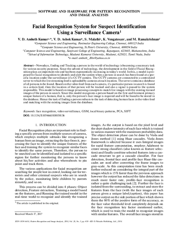 (PDF) Facial Recognition System for Suspect Identification Using a ...