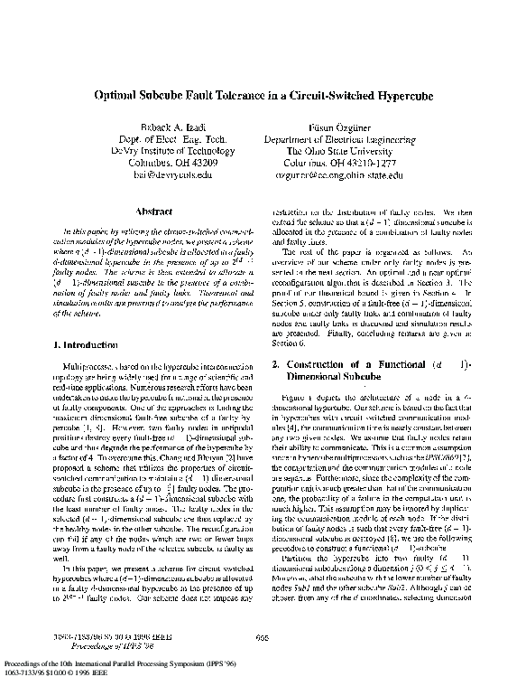 (PDF) Optimal subcube fault tolerance in a circuit-switched hypercube