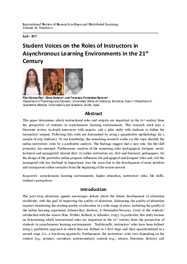 (PDF) Student Voices on the Roles of Instructors in Asynchronous ...