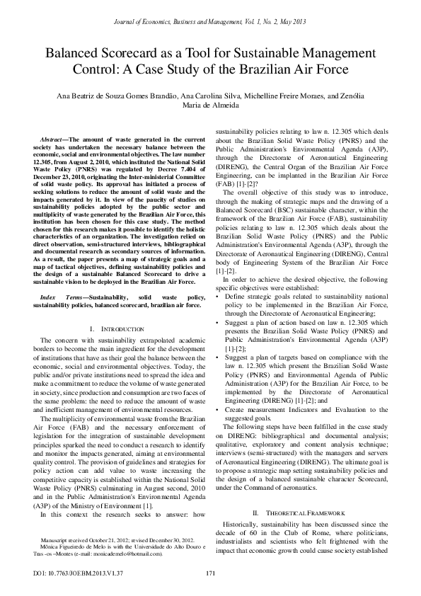 (PDF) Balanced Scorecard as a Tool for Sustainable Management Control ...