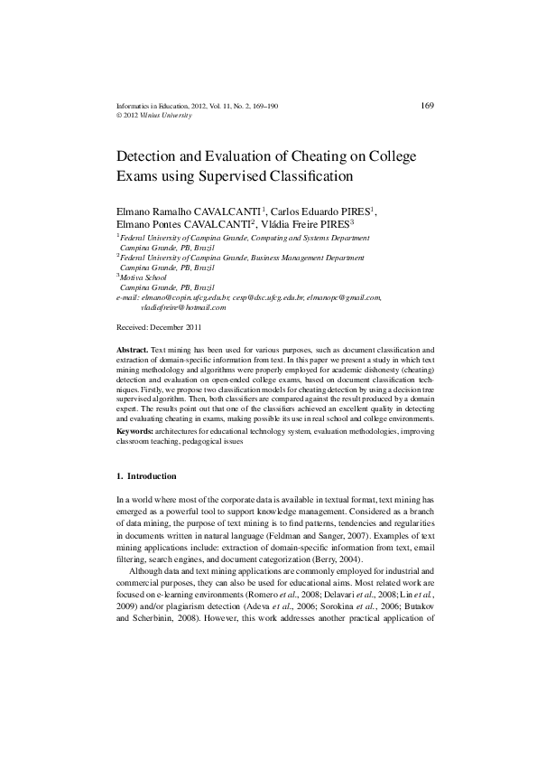 Pdf Detection And Evaluation Of Cheating On College Exams Using