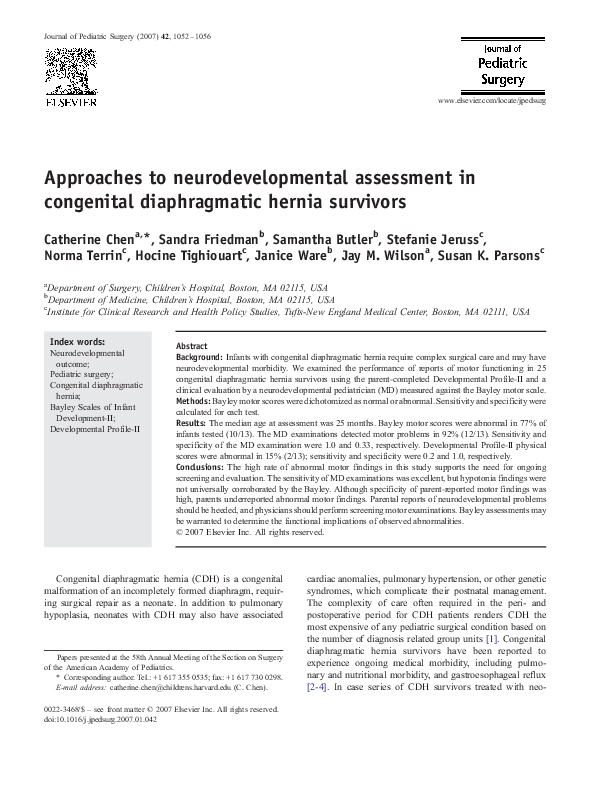 (PDF) Approaches to neurodevelopmental assessment in congenital ...
