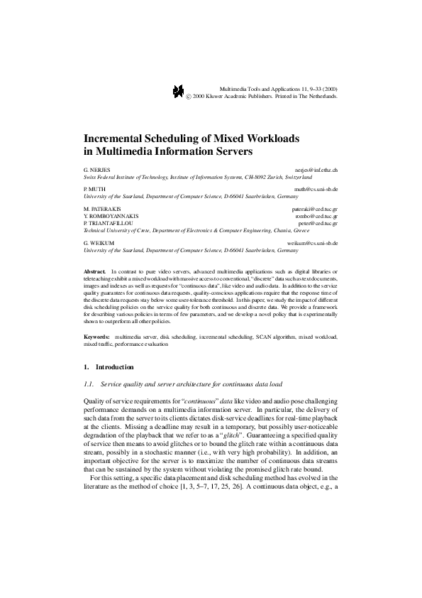 (PDF) Incremental Scheduling of Mixed Workloads in Multimedia Information Servers