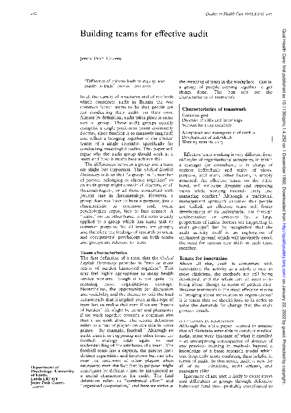 (PDF) Building teams for effective audit