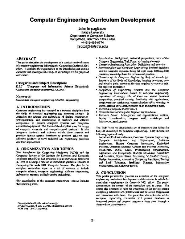 (PDF) Computer engineering curriculum development