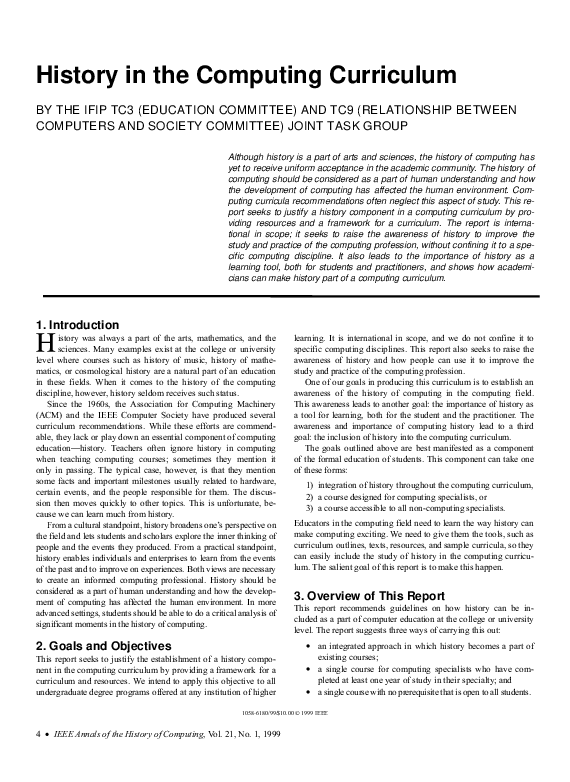 (PDF) History in the computing curriculum