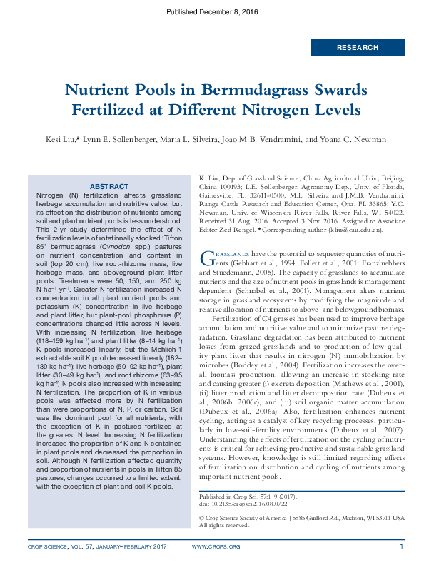 (PDF) Nutrient Pools in Bermudagrass Swards Fertilized at Different ...