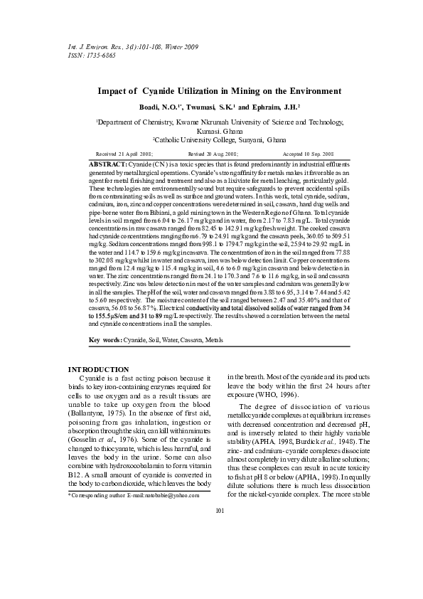 (PDF) Impact of Cyanide Utilization in Mining on the Environment