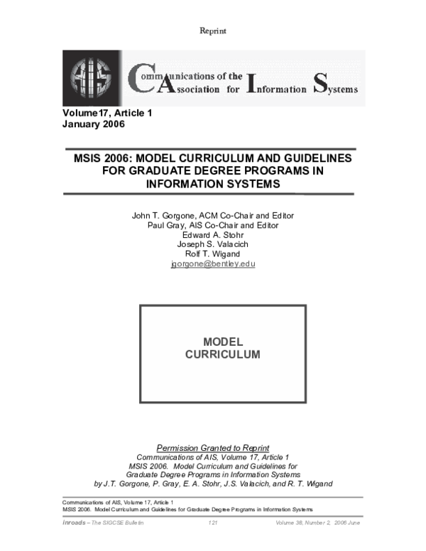 (PDF) MSIS 2006: Model Curriculum and Guidelines for Graduate Degree ...