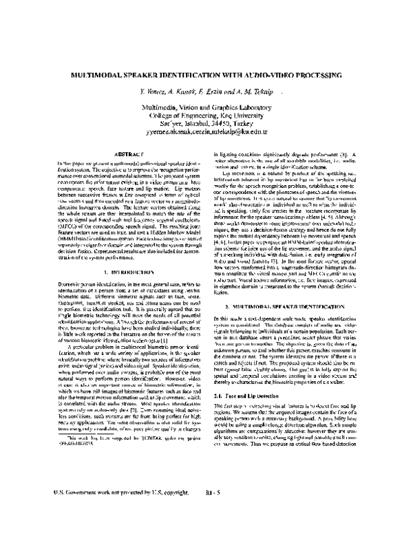 (PDF) Multimodal speaker identification with audio-video processing