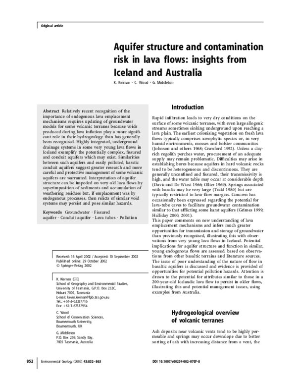 (PDF) Aquifer structure and contamination risk in lava flows: insights ...