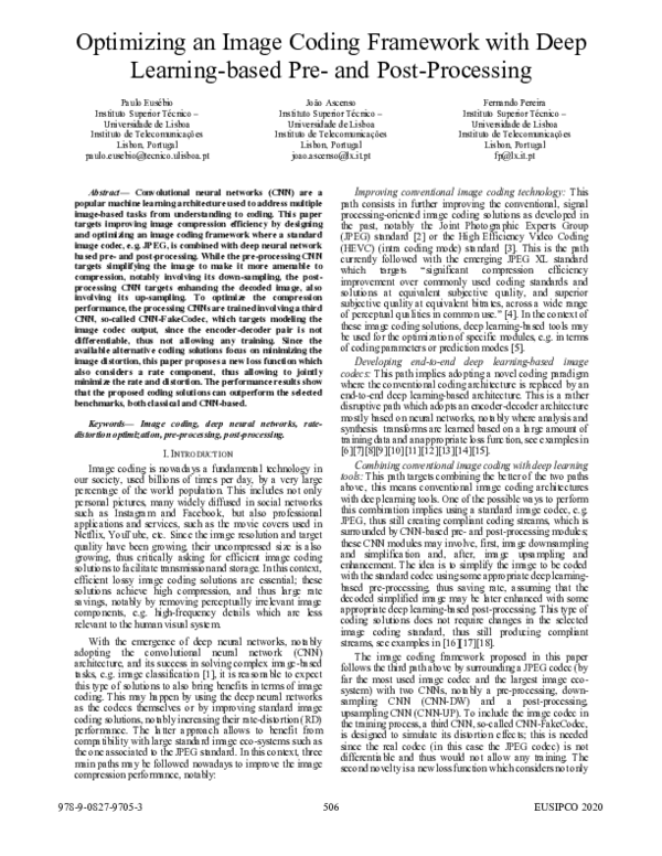 (PDF) Optimizing an Image Coding Framework with Deep Learning-based Pre- and Post-Processing