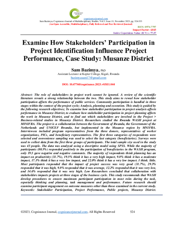 (PDF) Examine How Stakeholders’ Participation in Project Identification ...