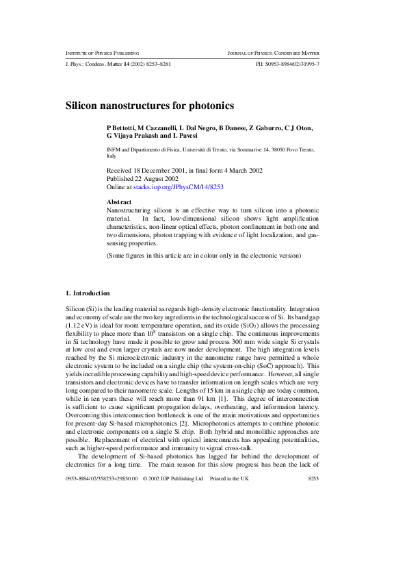 (PDF) Silicon nanostructures for photonics