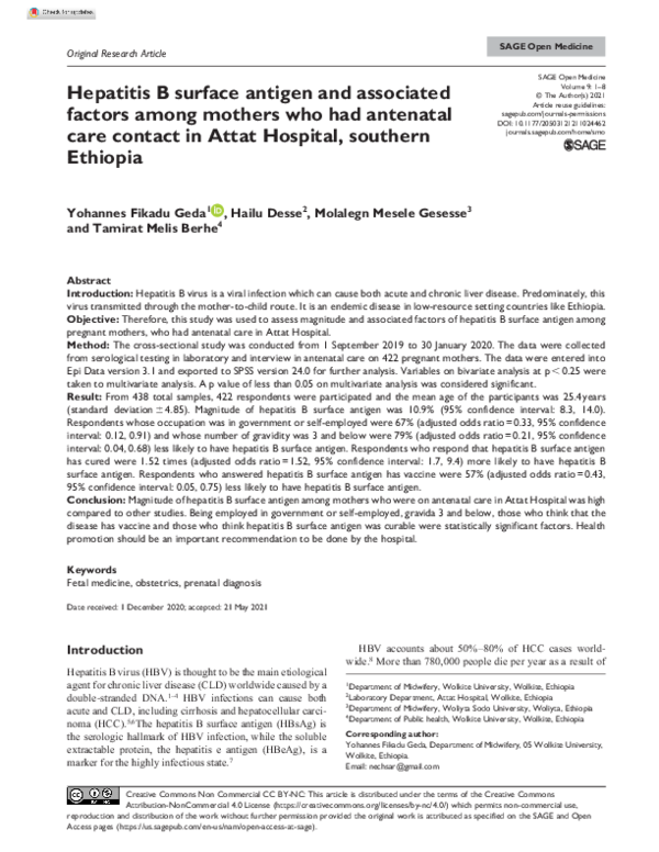 (PDF) Hepatitis B surface antigen and associated factors among mothers ...