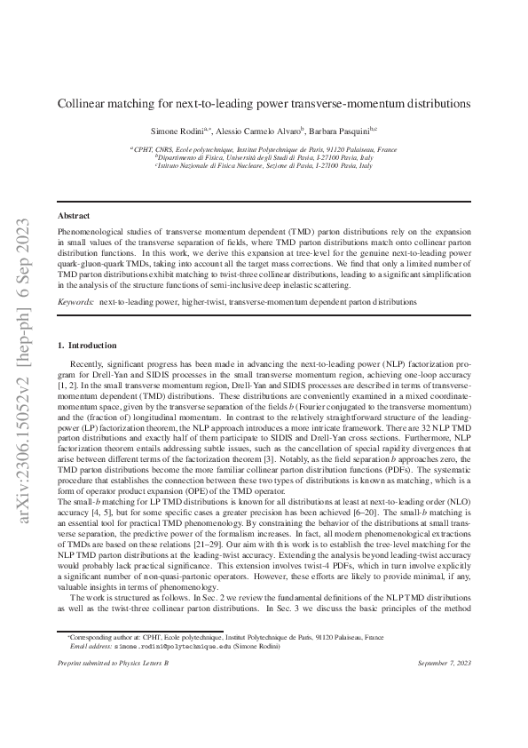 (PDF) Collinear matching for next-to-leading power transverse-momentum ...