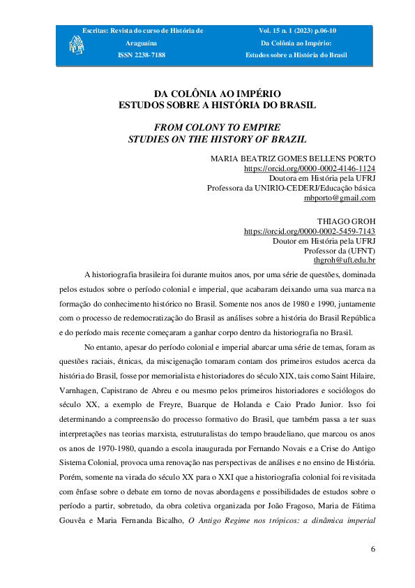 (PDF) DA COLÔNIA AO IMPÉRIO ESTUDOS SOBRE A HISTÓRIA DO BRASIL FROM ...