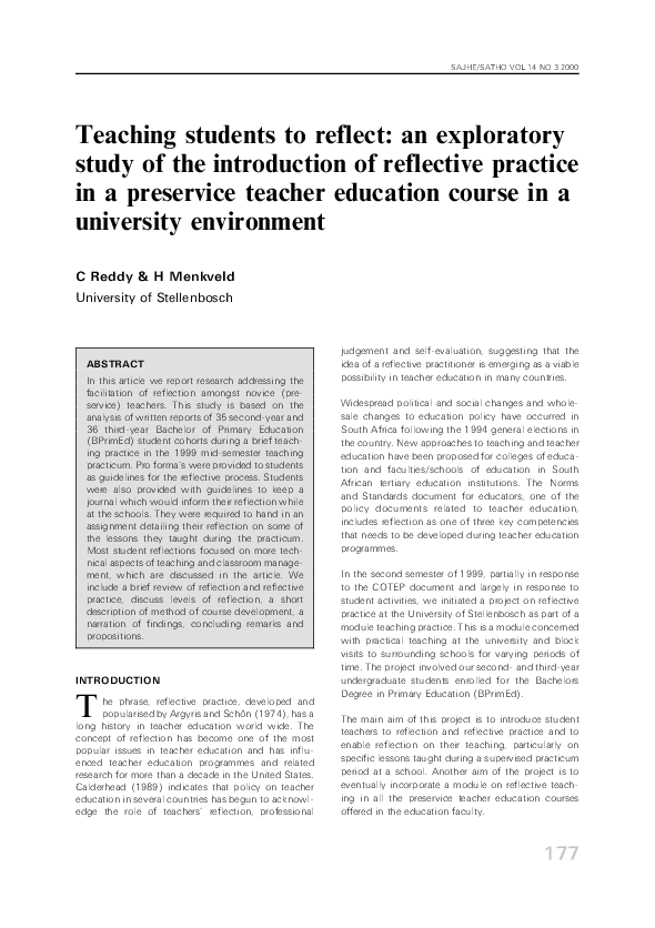 (PDF) teaching students to reflect: An exploratory study of the ...