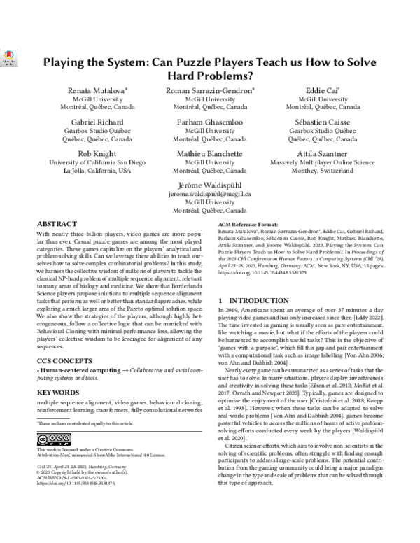 (PDF) Playing the System: Can Puzzle Players Teach us How to Solve Hard ...