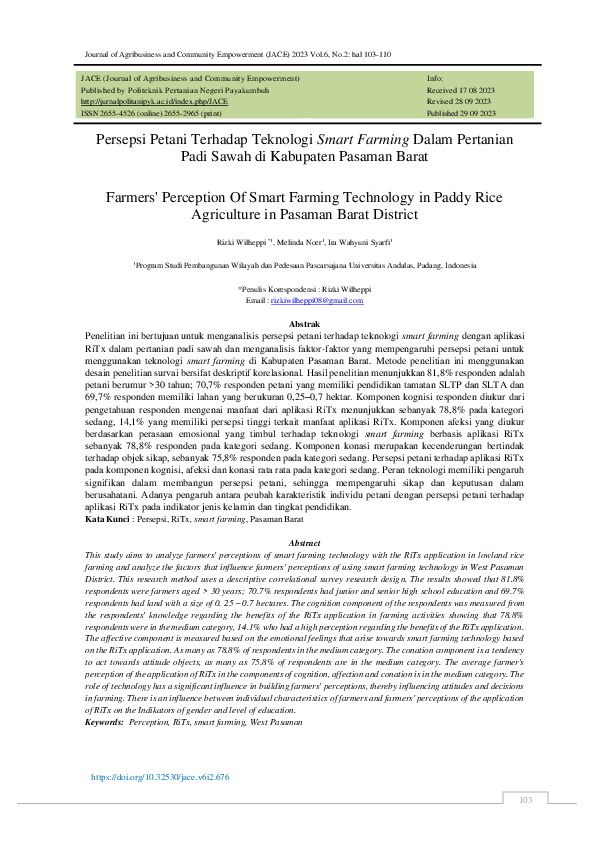 (PDF) Persepsi Petani Terhadap Teknologi Smart Farming Dalam Pertanian ...