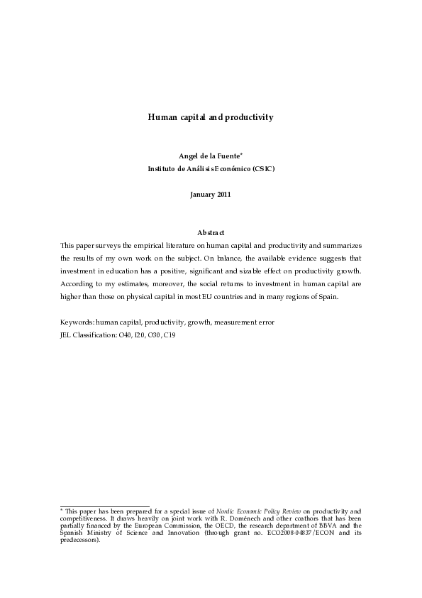 (PDF) Human capital and productivity