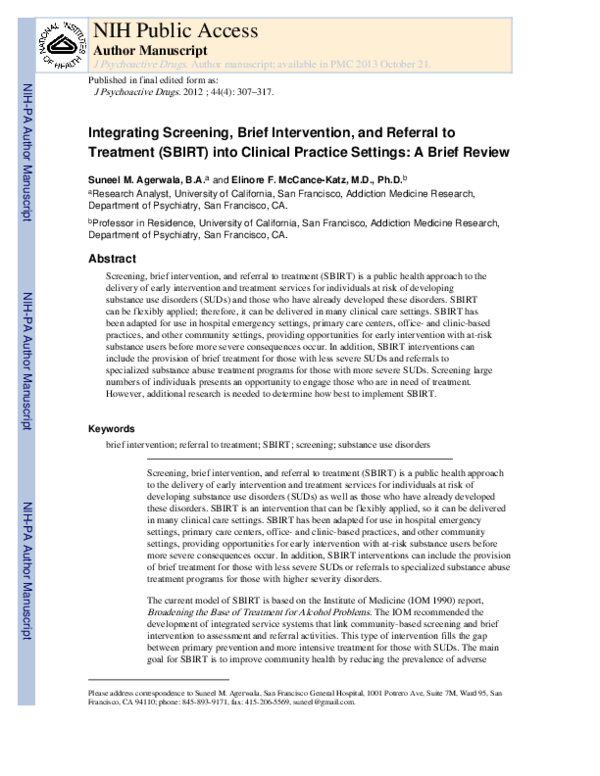 (PDF) Integrating Screening, Brief Intervention, and Referral to ...