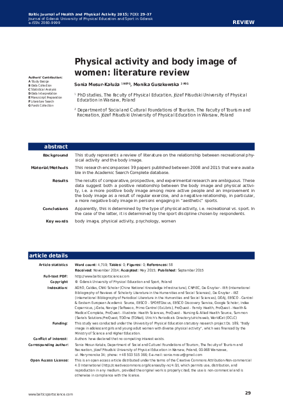 (PDF) Physical activity and body image of women: literature review ...