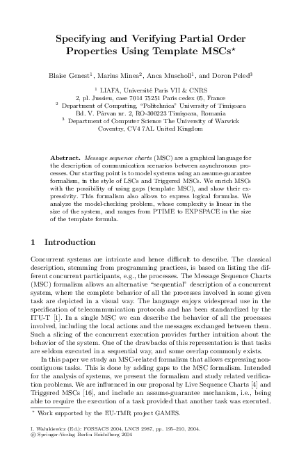 (PDF) Specifying and Verifying Partial Order Properties Using Template MSCs (PDF) Specifying and Verifying Partial Order Properties Using Template MSCs