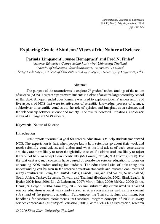 (PDF) Exploring Grade 9 Students' Views of the Nature of Science