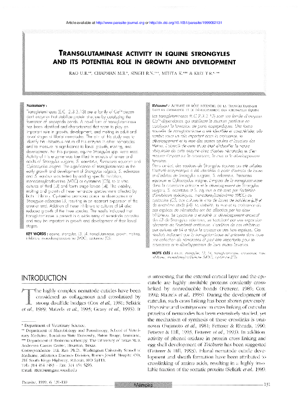 (PDF) Transglutaminase activity in equine strongyles and its potential ...