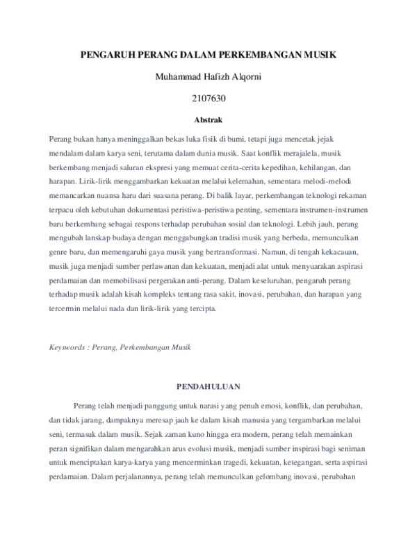 (PDF) PENGARUH PERANG DALAM PERKEMBANGAN MUSIK