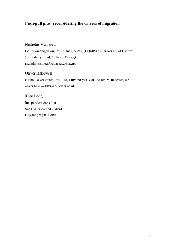 (PDF) Push-pull plus: reconsidering the drivers of migration