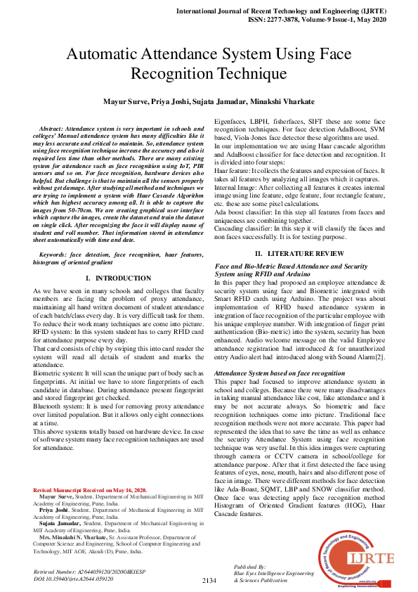 (PDF) Automatic Attendance System using Face Recognition Technique (PDF) Automatic Attendance System using Face Recognition Technique