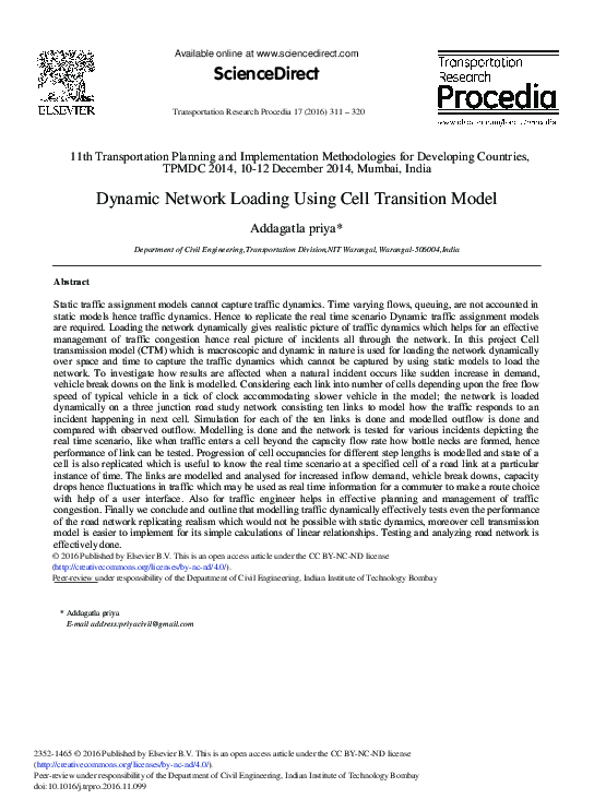 (PDF) Dynamic Network Loading Using Cell Transition Model