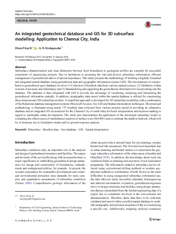 (PDF) An integrated geotechnical database and GIS for 3D subsurface modelling: Application to ...